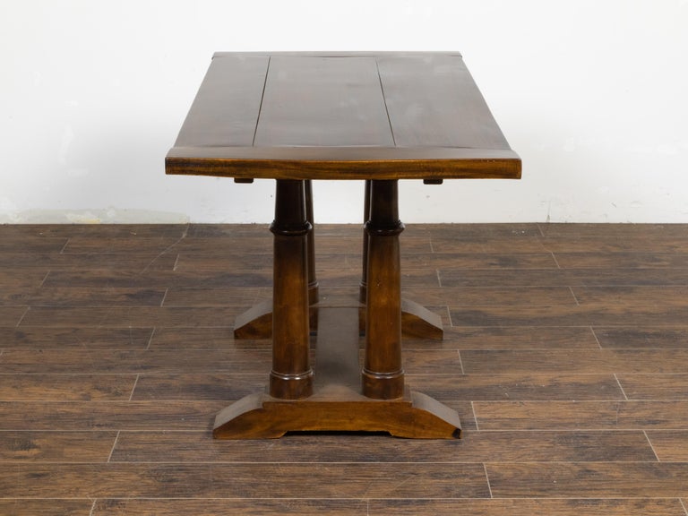 Italian 19th Century Walnut Trestle Table with Column Shaped Legs For ...