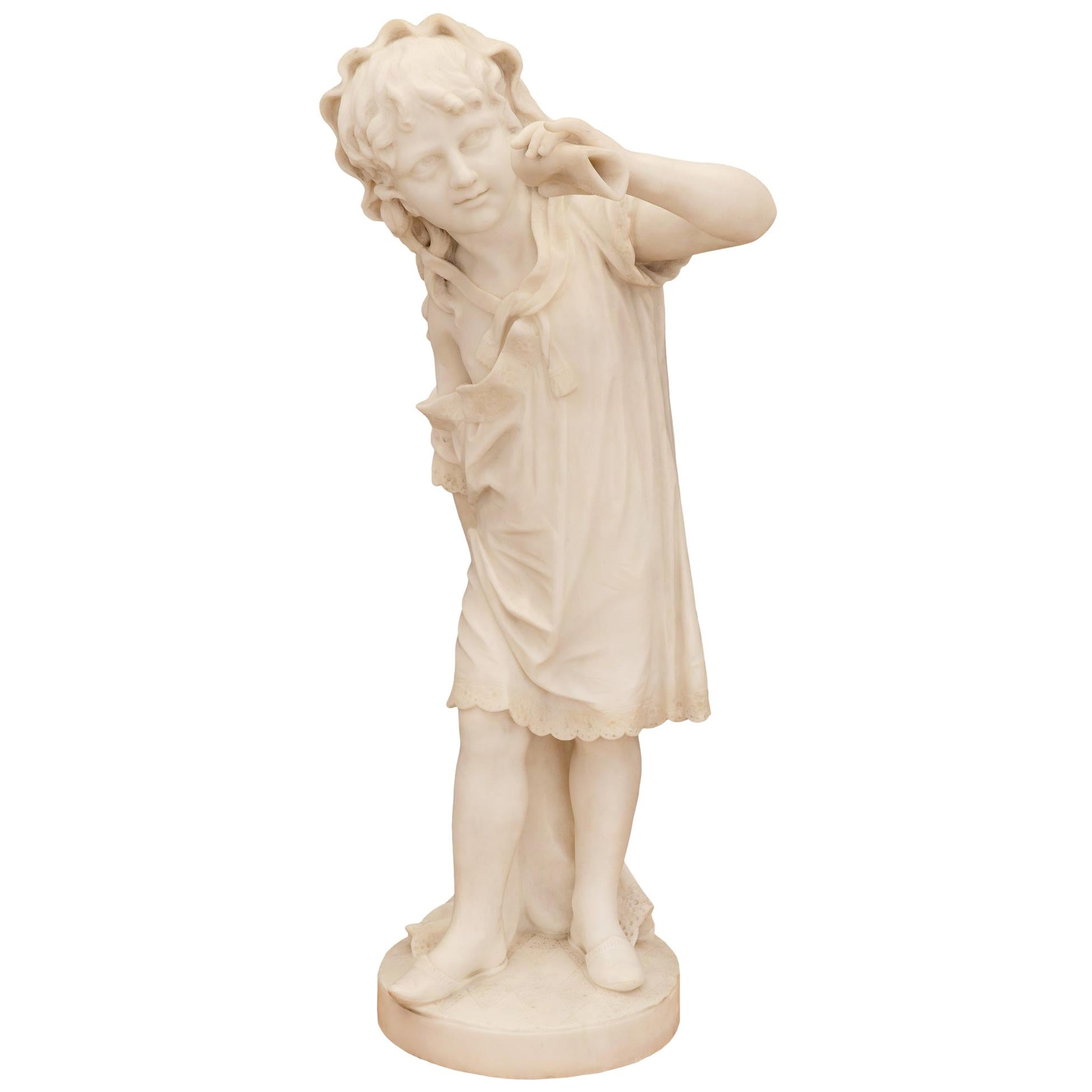 True Pair of Italian 19th Century White Carrara Marble Statues at 1stDibs