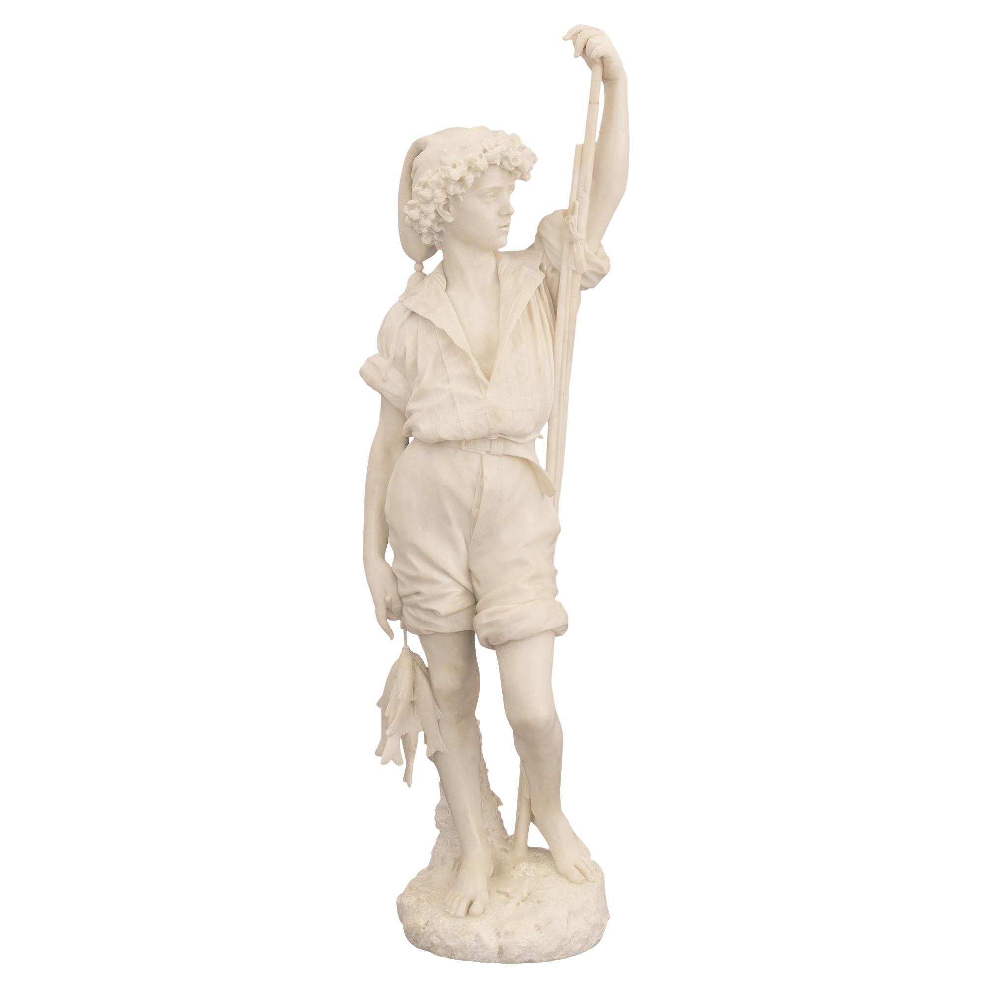 Italian 19th Century White Carrara Marble Statue of a Boy Signed Ugo ...