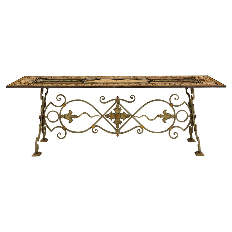 Italian 19th Century Wrought Iron, Gilt and Scagliola Center/Dining ...