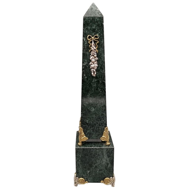 Italian 20th Century Green Marble and Sterling Silver Obelisks For Sale ...