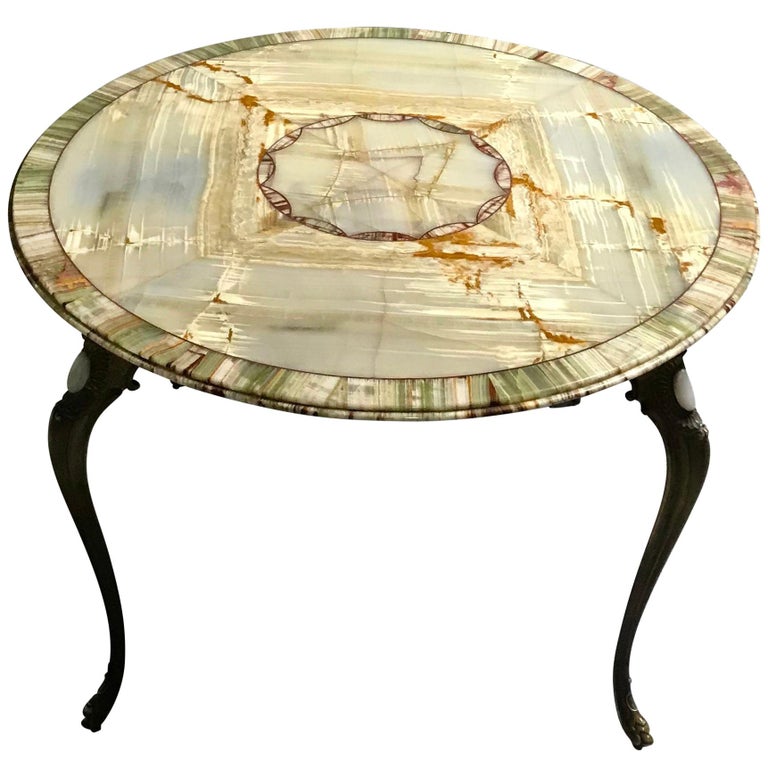 Italian 20th Century Round Book-Matched Multicolor Onyx Table With ...