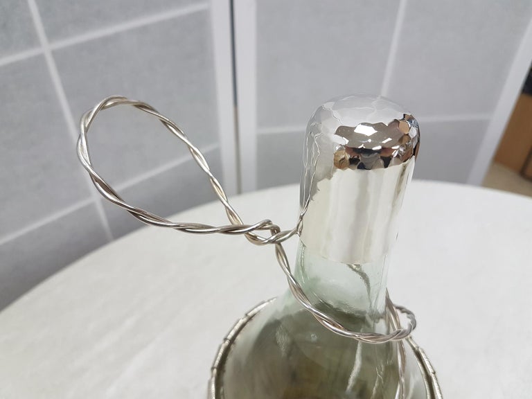 Italian 20th Century White Glass Wine Fiasc Covered in 800 Solid Silver ...