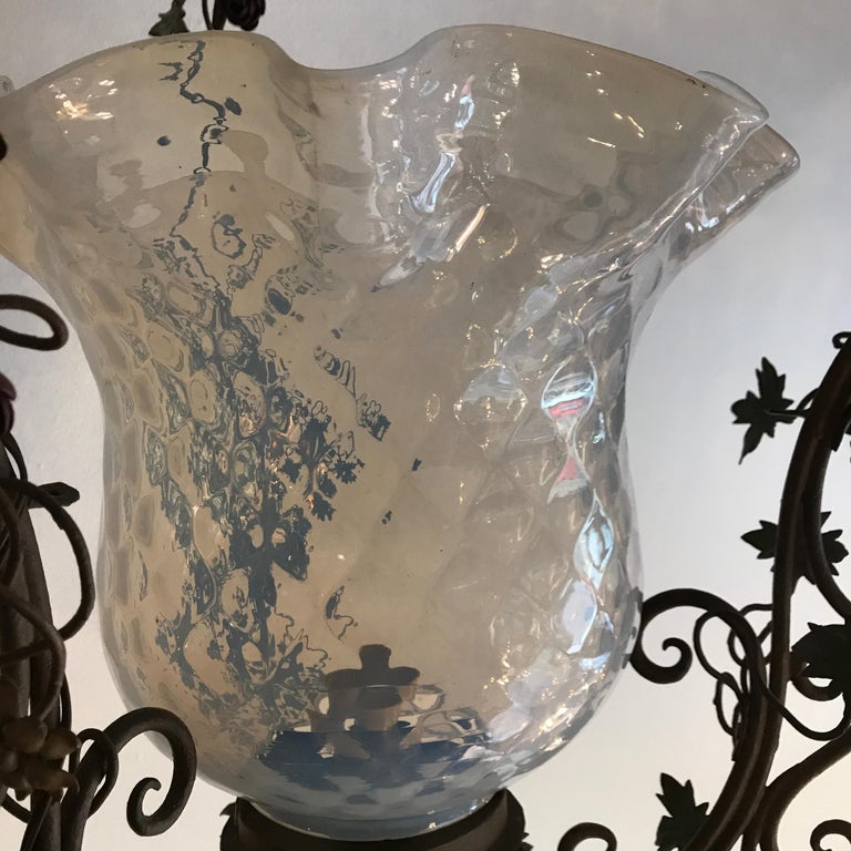 20th Century Italian Art Nouveau Floral Green Foliate Chandelier Iron ...