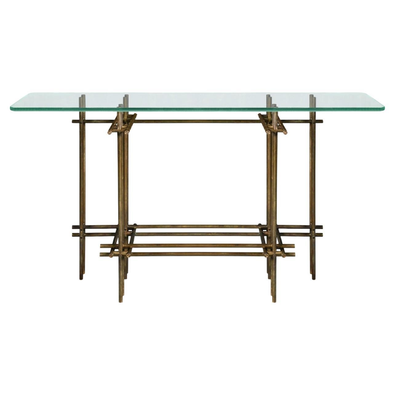 Elegant and Delicate Metal Casteil Console with Brass Base and White ...