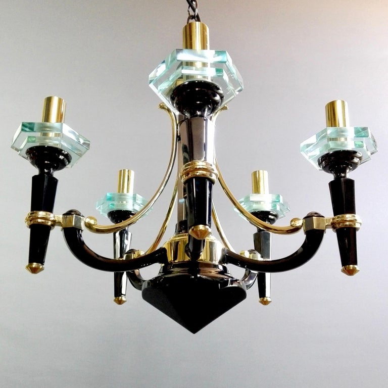 Lampart Milano attributable 70s Five-Light Chandelier, Solid Brass and ...