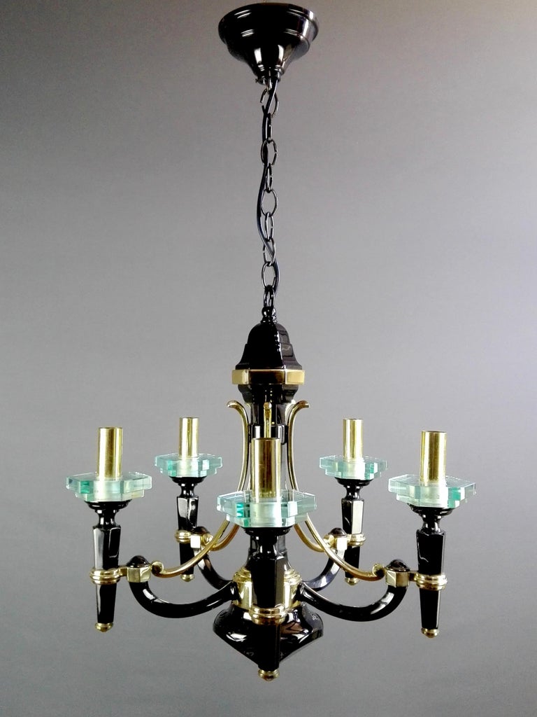 Lampart Milano attributable 70s Five-Light Chandelier, Solid Brass and ...