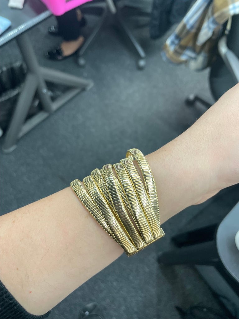 Italian 8 Multi Row Tubogas Wide Bracelet 18 Karat Yellow Gold 66.1 ...