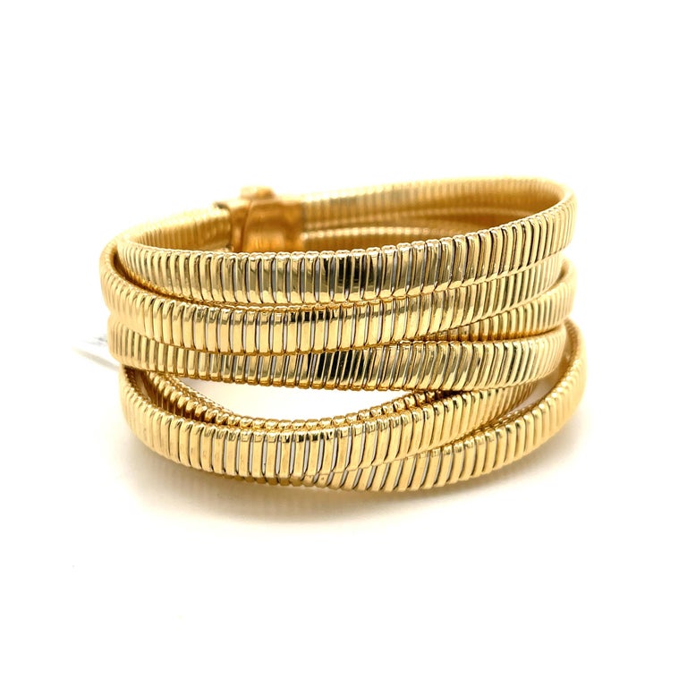 Italian 8 Multi Row Tubogas Wide Bracelet 18 Karat Yellow Gold 66.1 ...