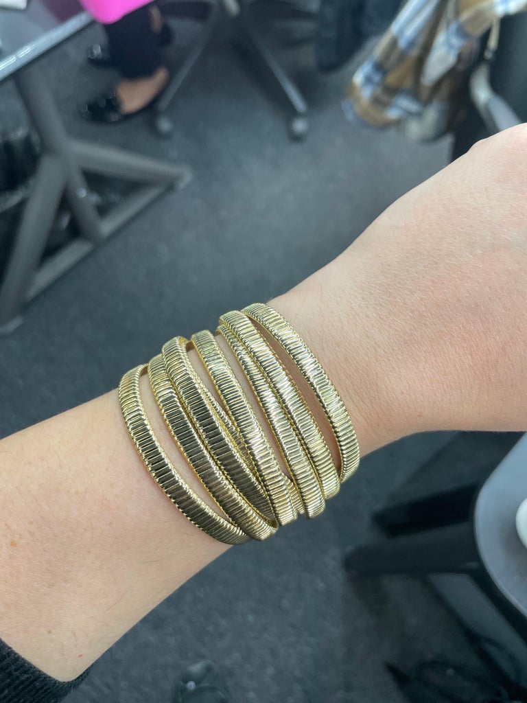 Italian 8 Multi Row Tubogas Wide Bracelet 18 Karat Yellow Gold 66.1 ...