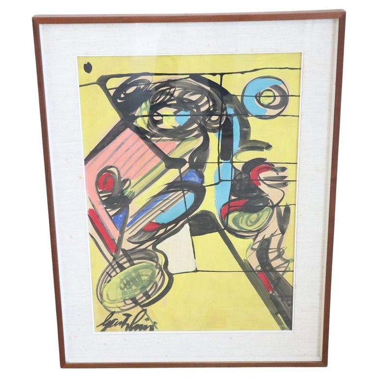 Italian Abstract Painting Acrylic on Cardboard, 1960s, Aldo Gentilini For Sale at 1stDibs