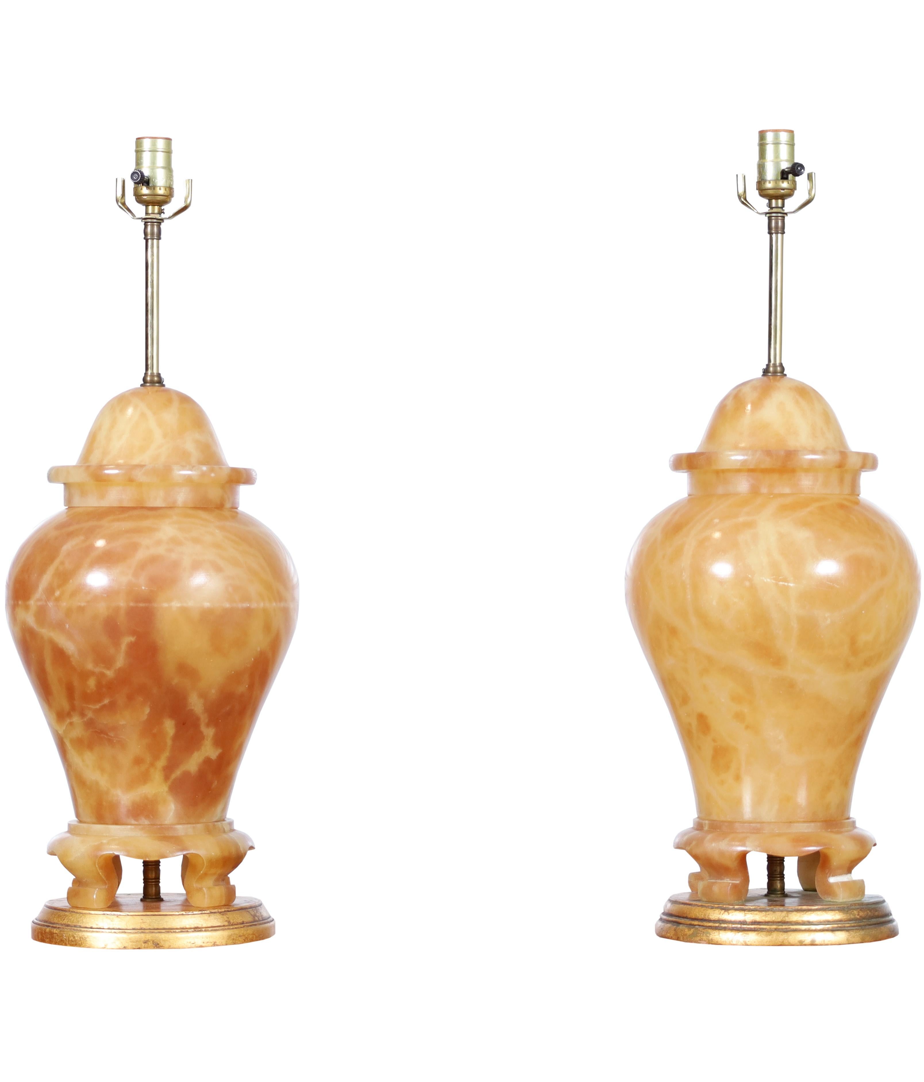 Italian Alabaster Ginger Jar Table Lamps For Sale at 1stDibs