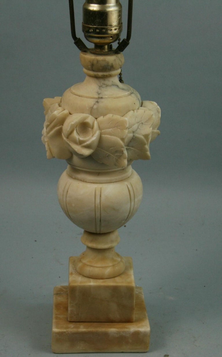 Italian Alabaster Lamp with Rose and Leaf Motif For Sale at 1stDibs