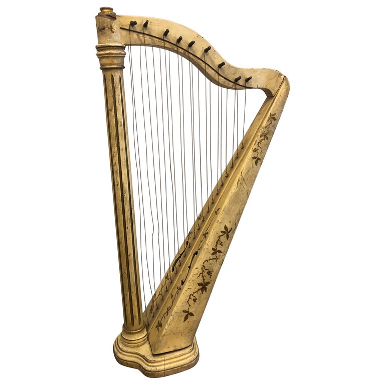 Italian Antique Double String Paint Decorated Table Harp at 1stDibs