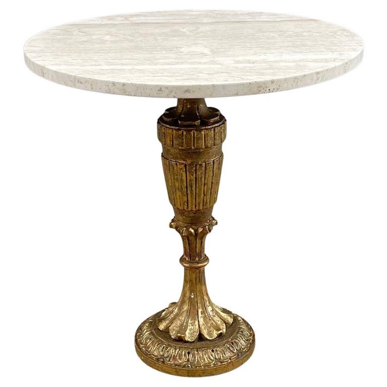 Italian Antique Gold Leaf Gilded Side Table with Travertine Top For ...