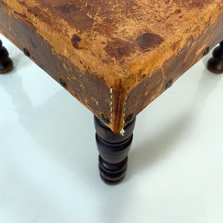 Italian Antique Walnut and Leather Footstools or Small Tables, 1930s ...
