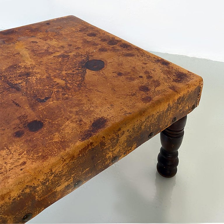 Italian Antique Walnut and Leather Footstools or Small Tables, 1930s ...