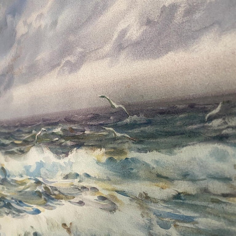 Italian Antique Watercolor Seascape Painting with Golden Frame, 1912 ...