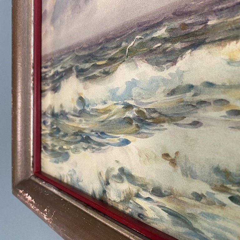 Italian Antique Watercolor Seascape Painting with Golden Frame, 1912 ...