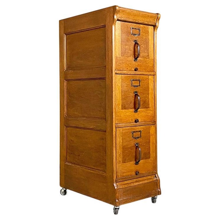 Italian Antique Wood Office Filing Cabinet with Three Drawers, 1930s at ...