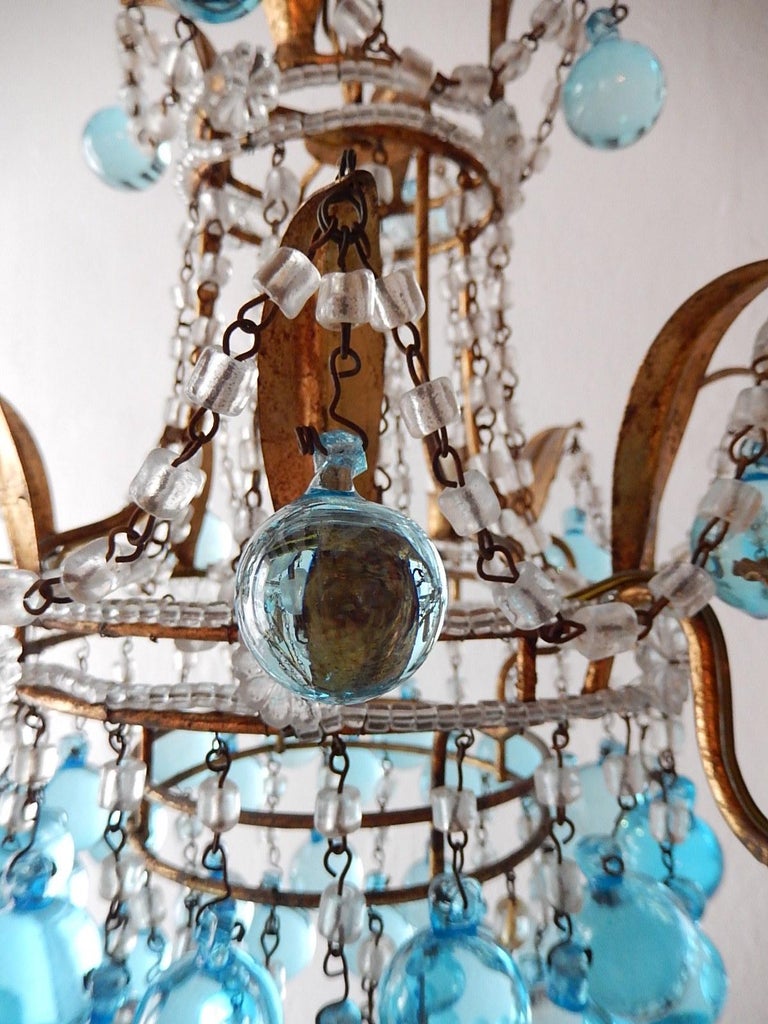 Italian Aqua Blue Crystal Beaded Murano Drops Chandelier For Sale at ...