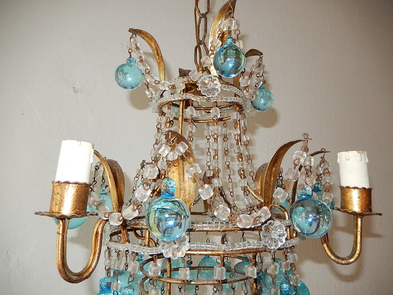 Italian Aqua Blue Crystal Beaded Murano Drops Chandelier For Sale at ...