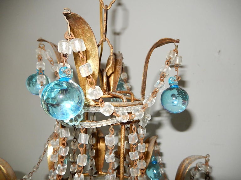 Italian Aqua Blue Crystal Beaded Murano Drops Chandelier For Sale at ...