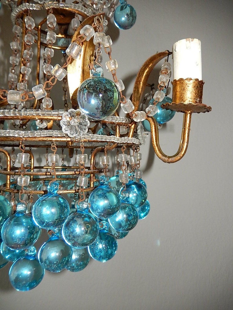 Italian Aqua Blue Crystal Beaded Murano Drops Chandelier For Sale at ...