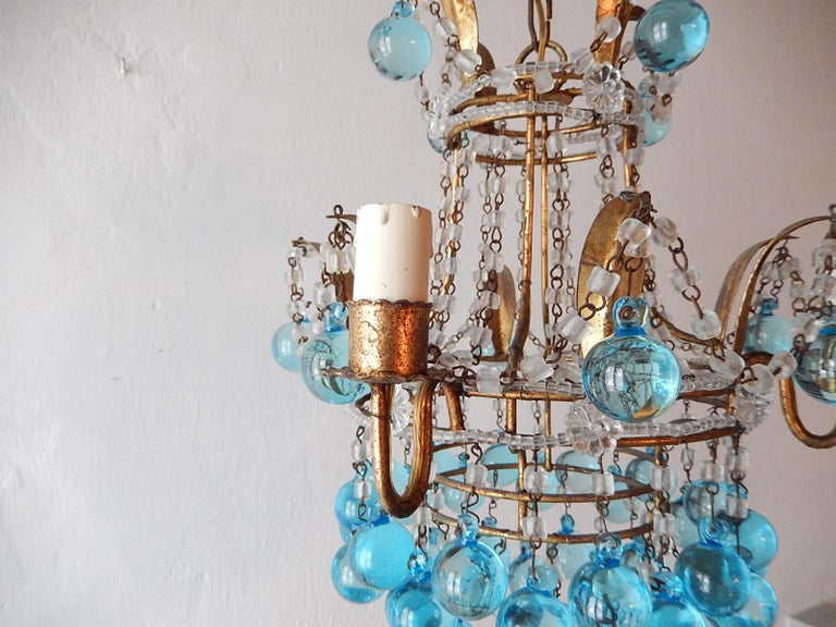 Italian Aqua Blue Crystal Beaded Murano Drops Chandelier For Sale at ...