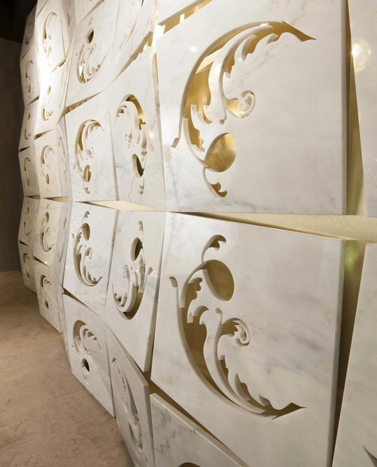 Italian Architectural Wall Feature in Marble and Brass with ...