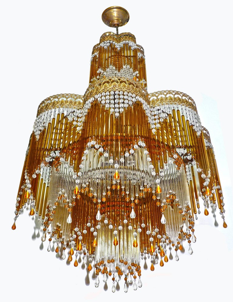 Italian Art Deco and Art Nouveau Style Amber Beaded Glass Fringe Murano ...