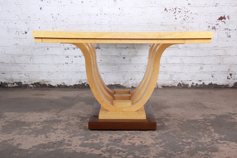 Italian Art Deco Birdseye Maple and Mahogany Pedestal Extension Dining ...