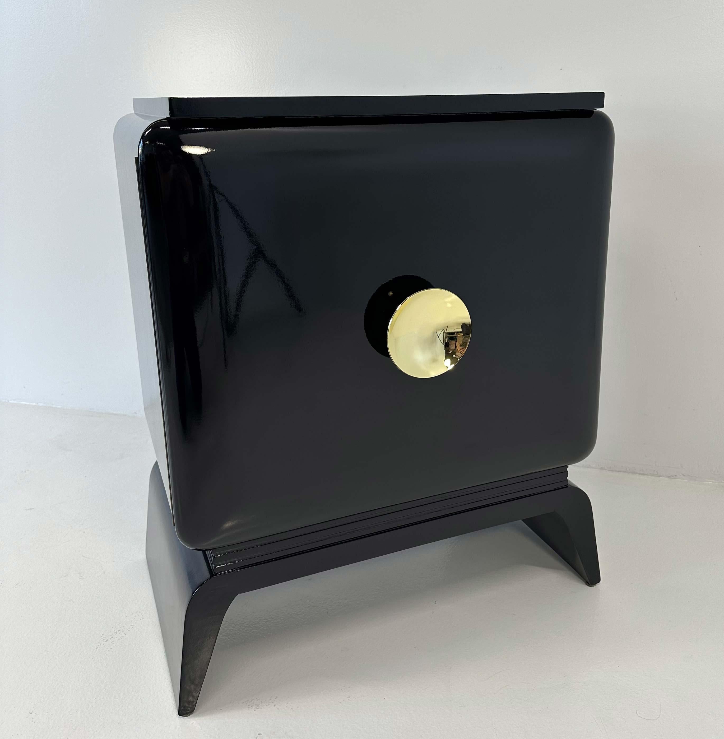 Italian Art Deco Black Lacquered and Brass Cabinet, 1930s For Sale at ...