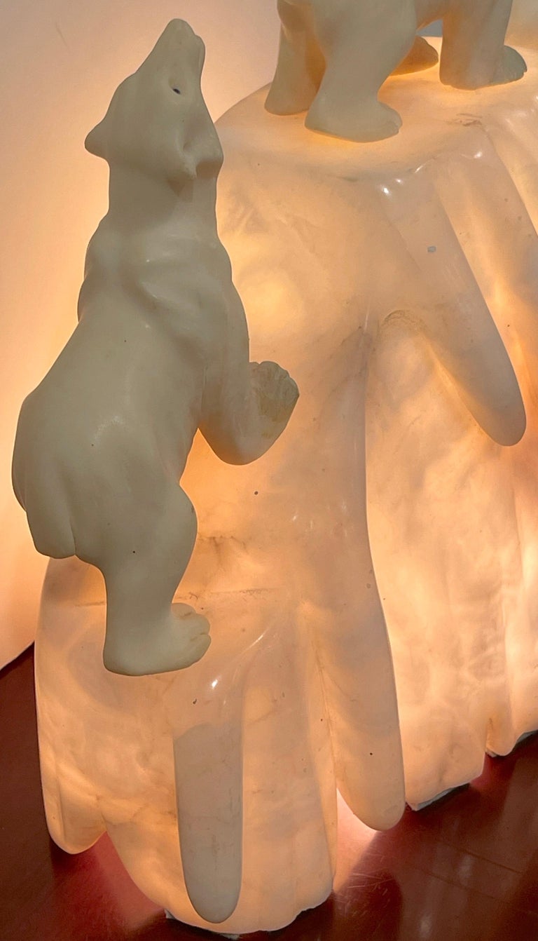 Italian Art Deco Carved Marble and Alabaster Polar Bear Motif Lamp For ...
