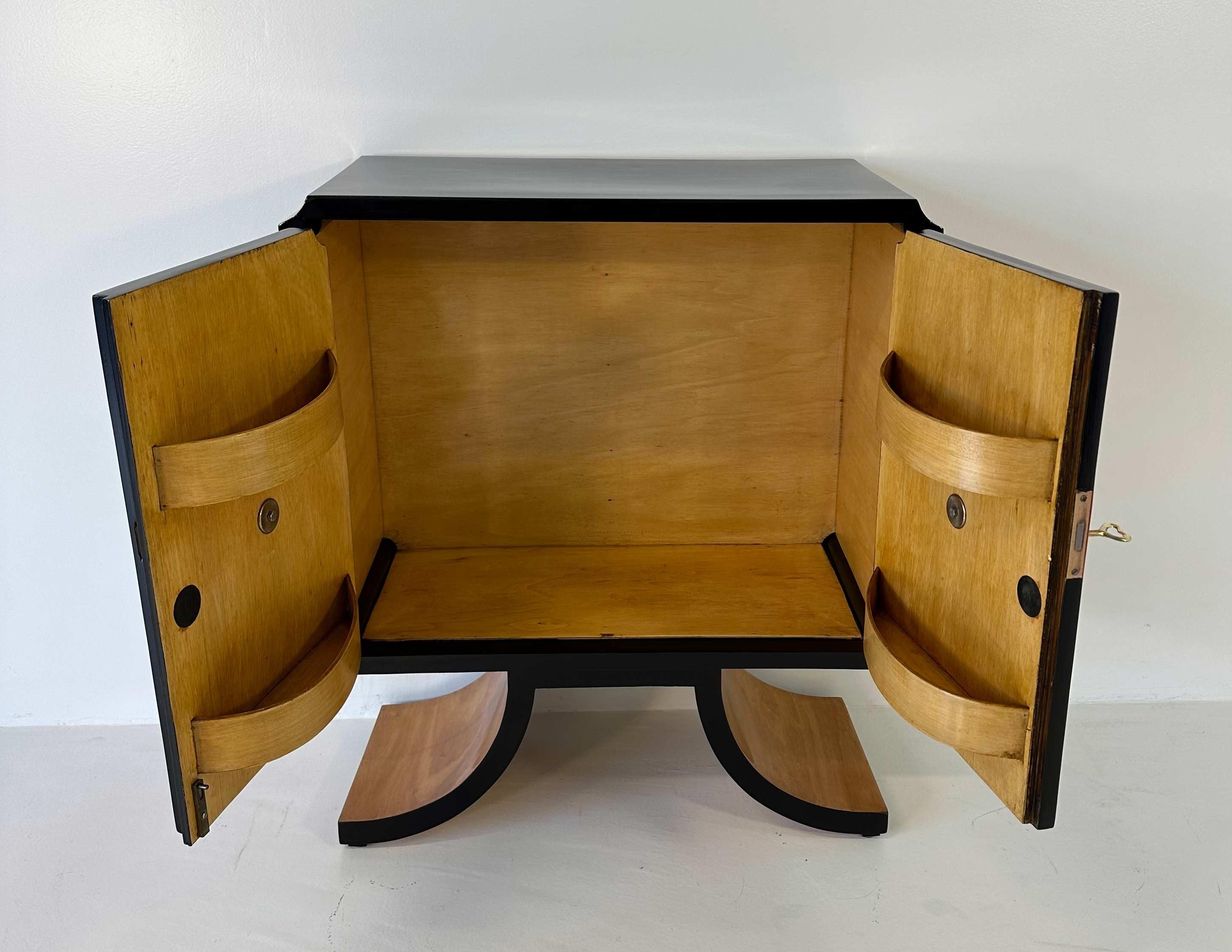 Italian Art Deco Cherry Red Parchment, Maple, Black Lacquer Bar Cabinet ...