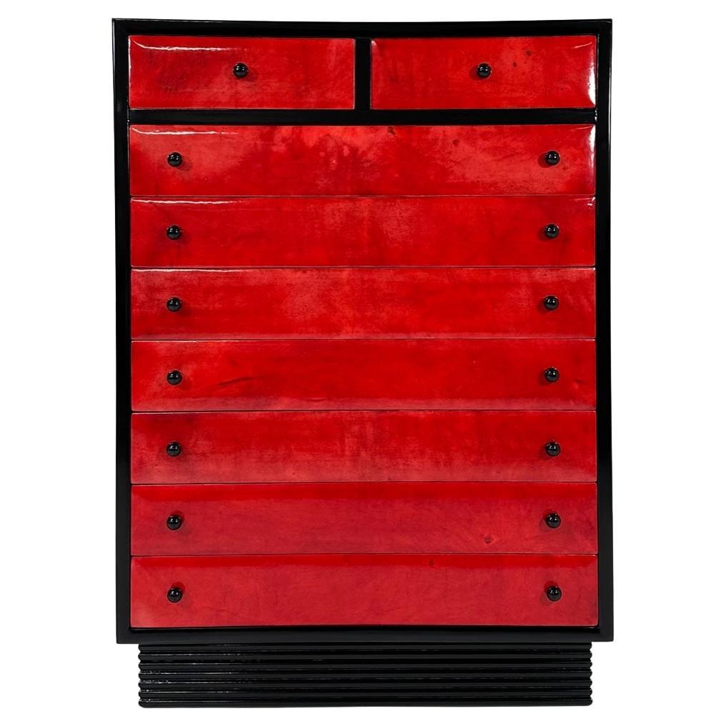 Italian Art Deco Parchment, Macassar and Black Lacquer Chest of Drawers ...
