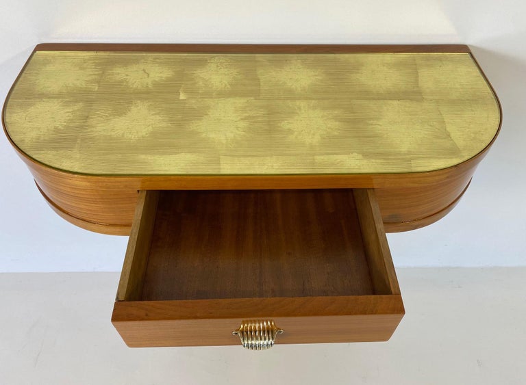 Italian Art Deco Cherry Wood and Gold Leaf Console, 1940s, Attr. to ...