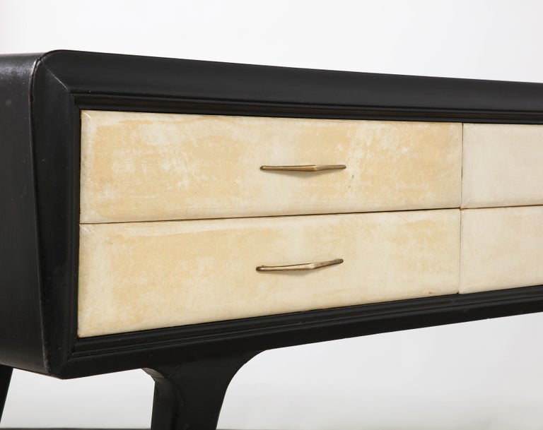 Italian Art Deco Ebonized and Vellum Sideboard with Inset Glass Top ...