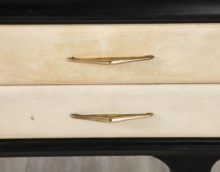 Italian Art Deco Ebonized and Vellum Sideboard with Inset Glass Top ...