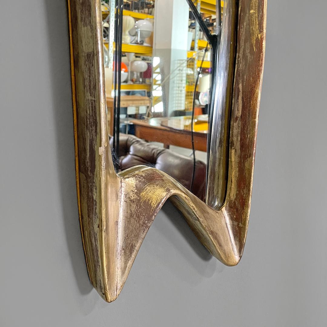 Italian Art Deco golden wood wall mirror with abstract curved structure ...