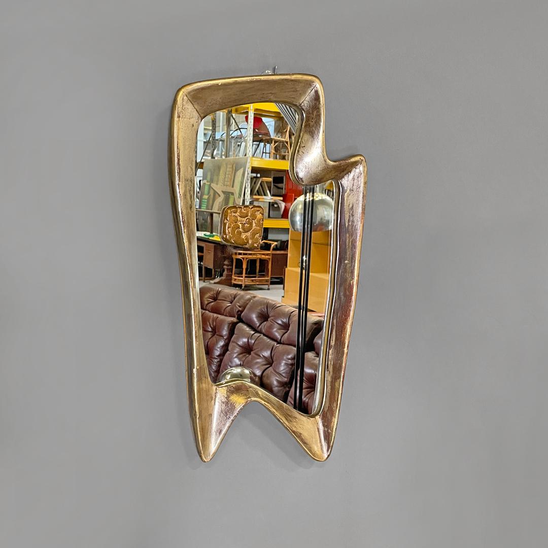 Italian Art Deco golden wood wall mirror with abstract curved structure ...