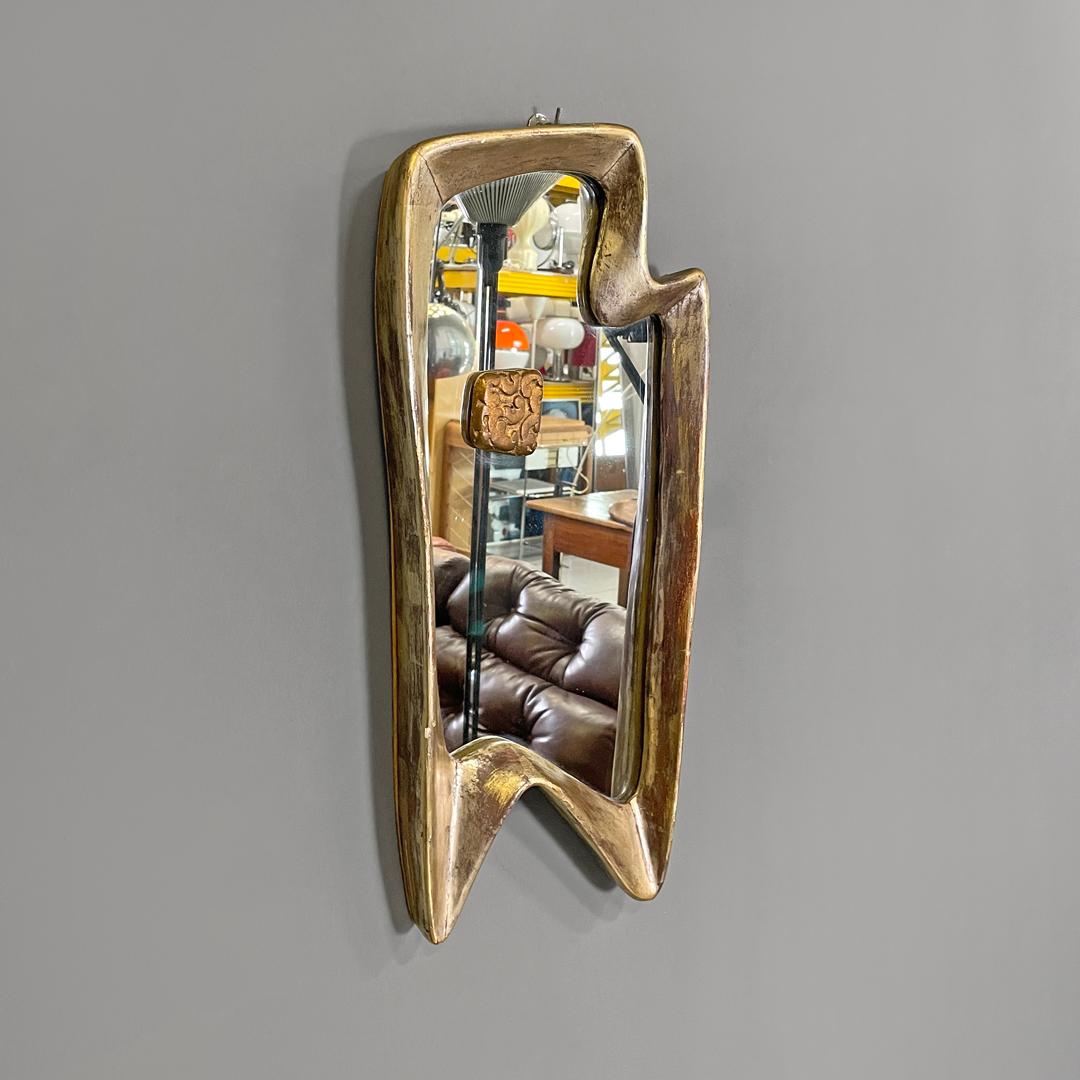 Italian Art Deco golden wood wall mirror with abstract curved structure ...