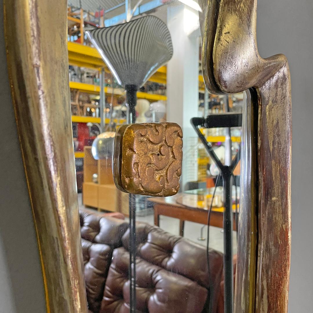 Italian Art Deco golden wood wall mirror with abstract curved structure ...