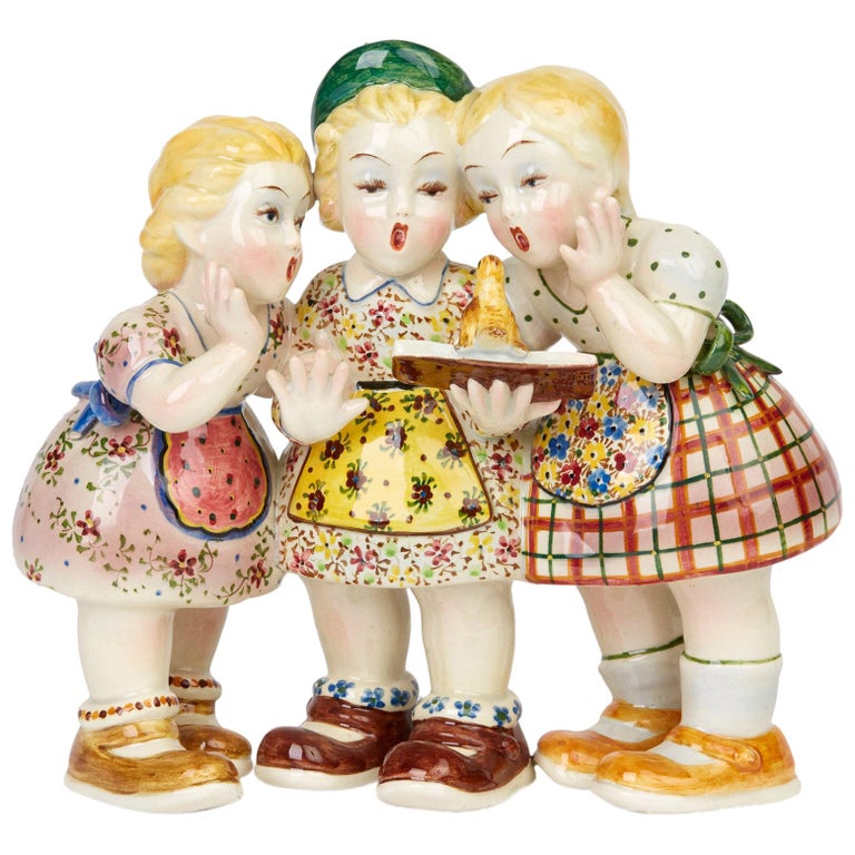 Italian Art Deco Lenci Style Pottery Girl Singers Group at 1stDibs