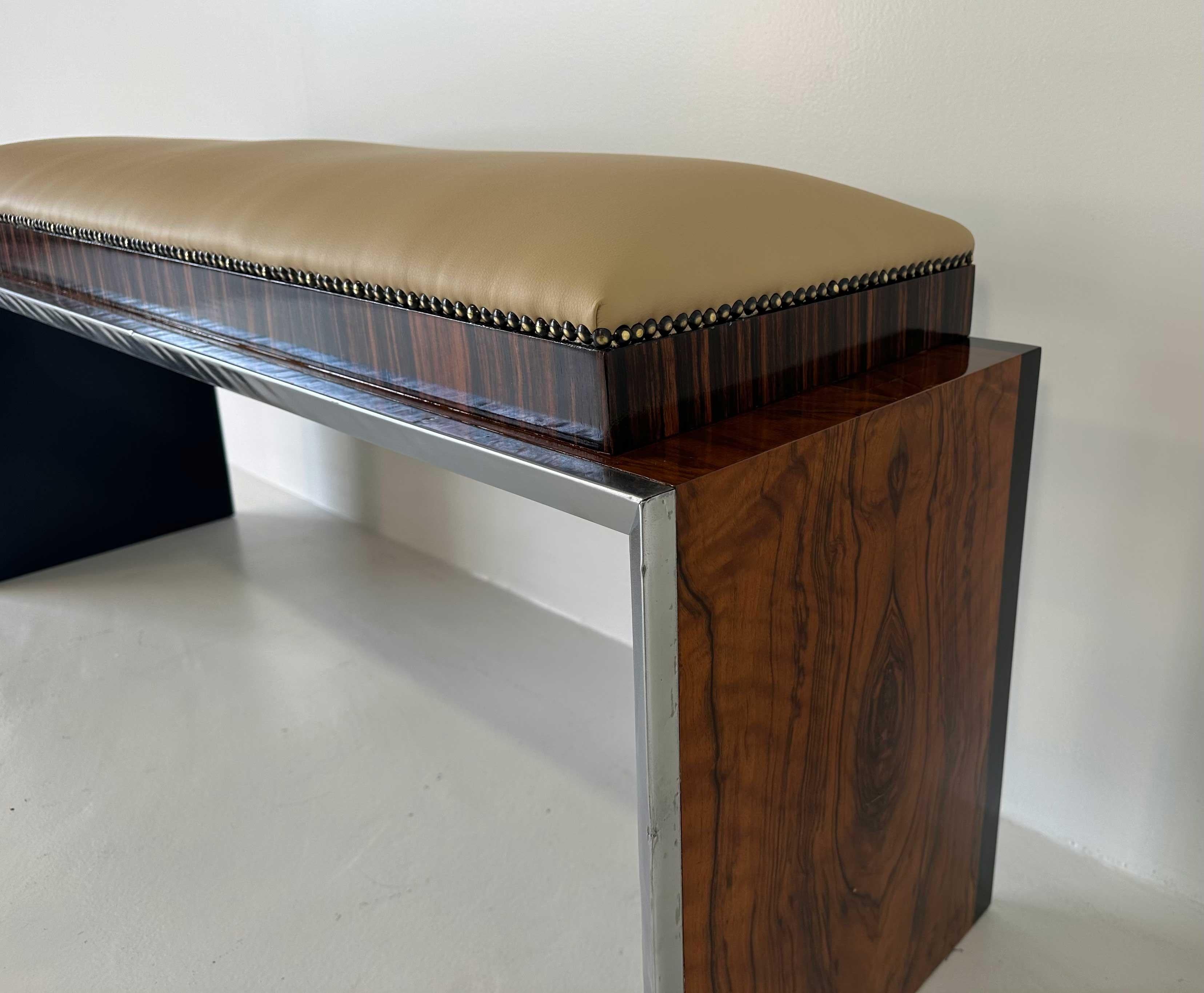 Italian Art Deco Macassar, Black Lacquer, Chrome and Beige Leather ...