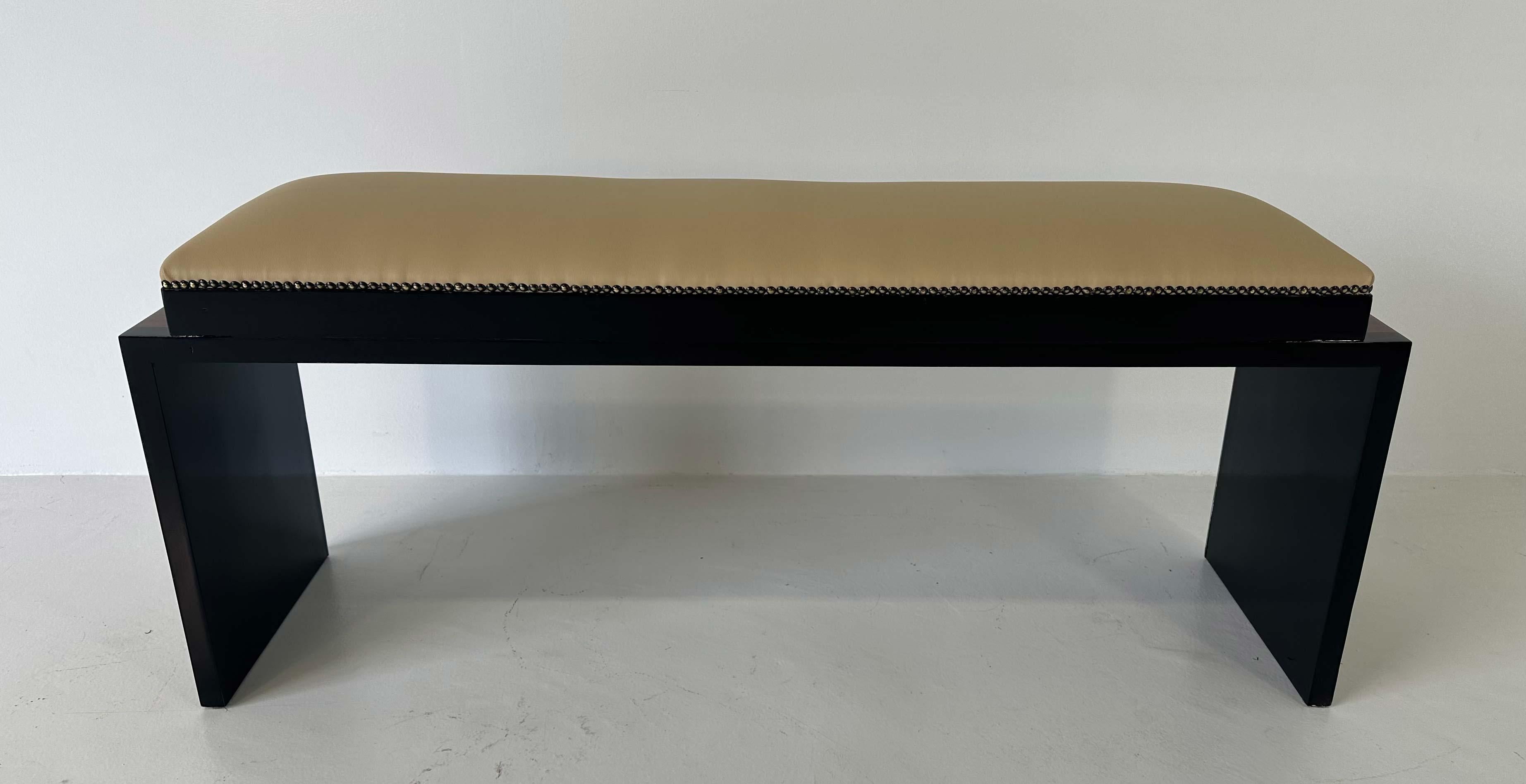 Italian Art Deco Macassar, Black Lacquer, Chrome and Beige Leather ...