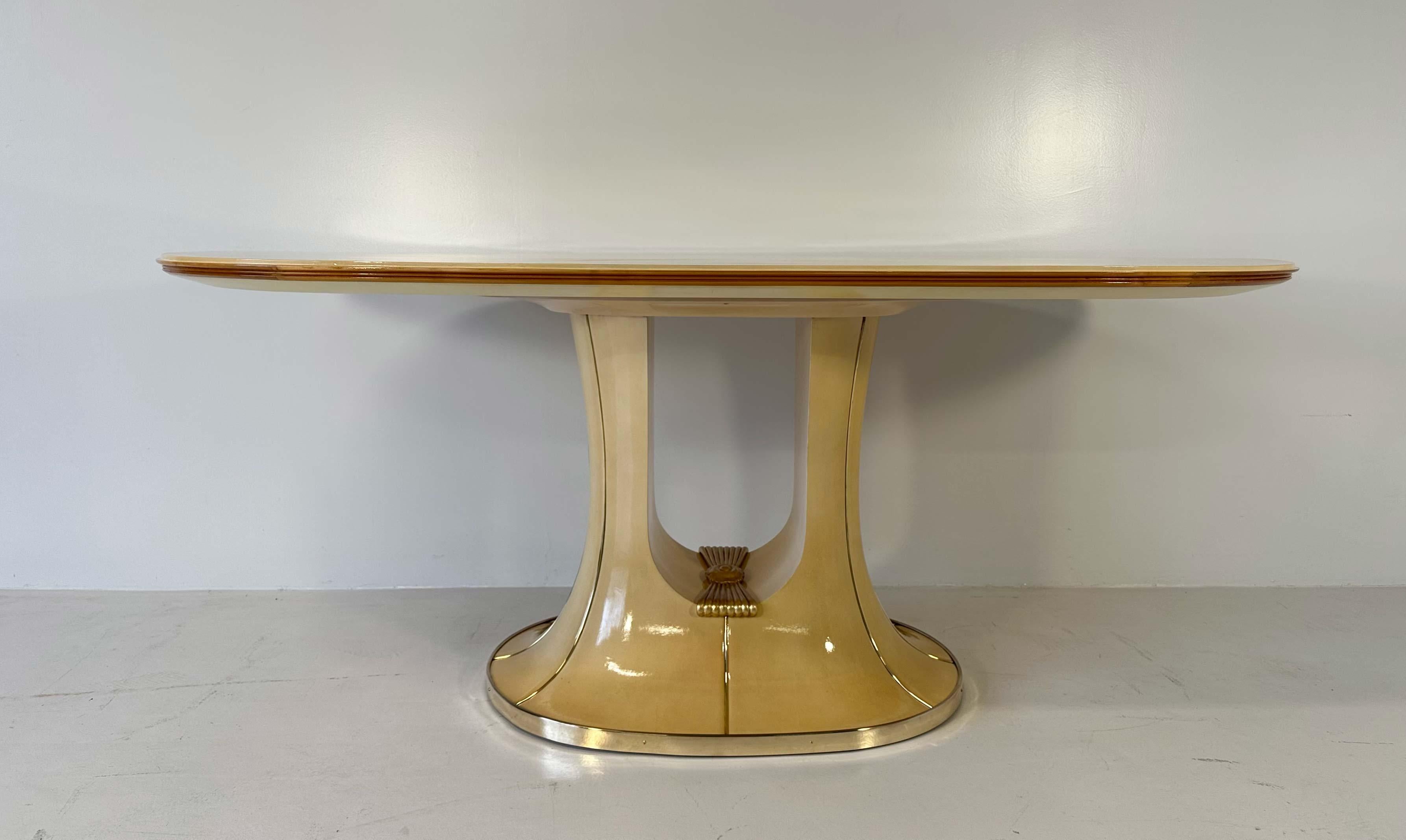 Italian Art Deco Maple, Parchment and Brass Table by Vittorio Dassi ...