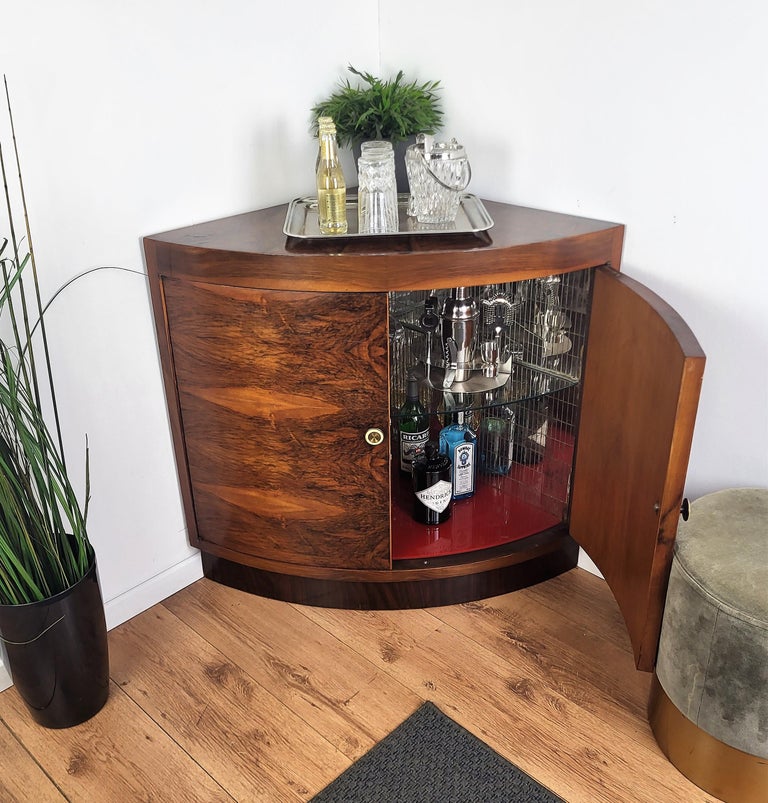 Italian Art Deco Midcentury Italian Walnut Burl Mirror Mosaic Bar ...