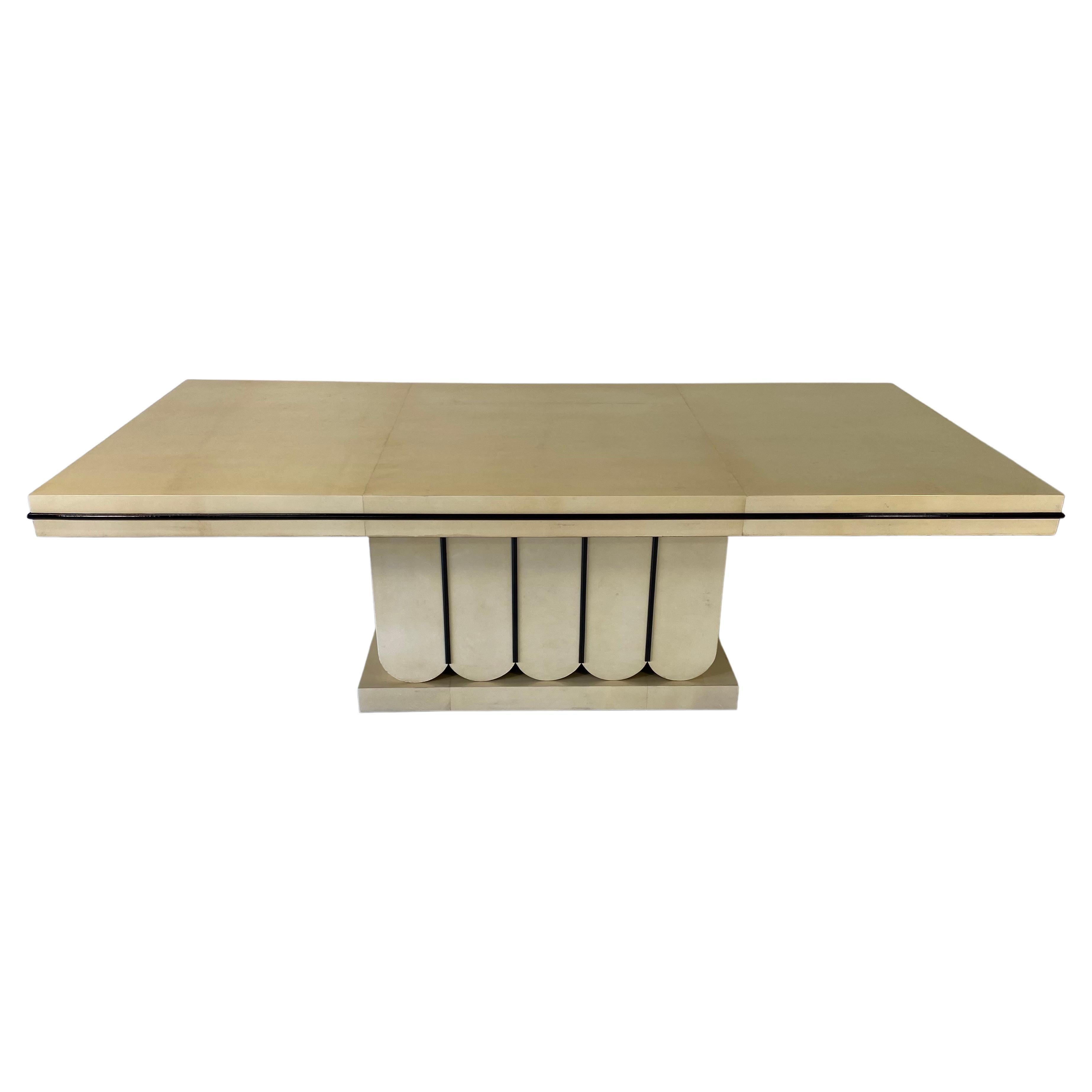 A Simulated Goatskin and Silverleaf Lacquered Dining Table at 1stDibs