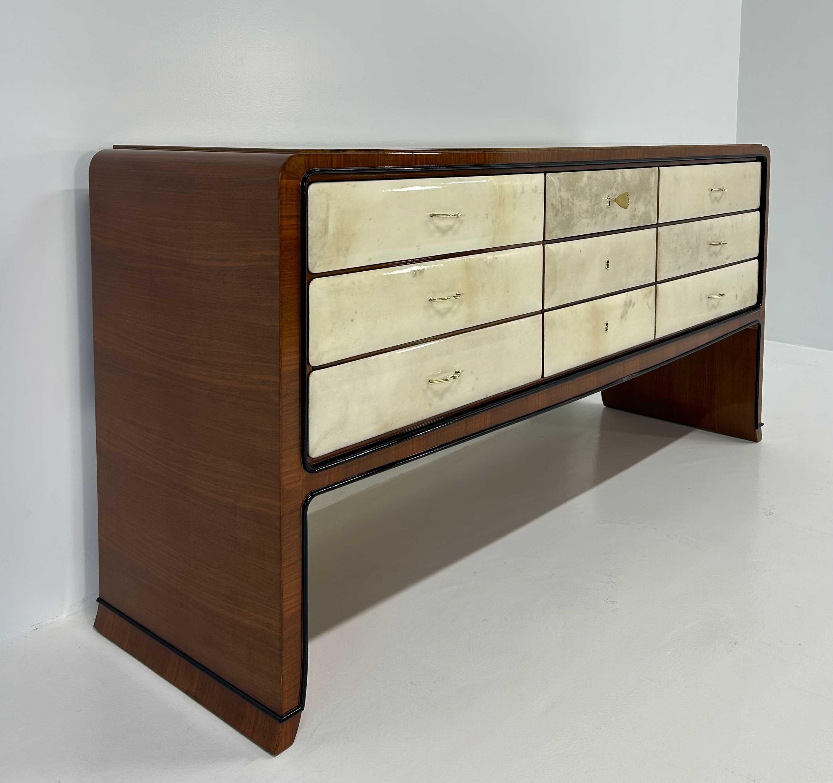 Italian Art Deco Parchment and Walnut Paolo Buffa Dresser, 1940s For ...